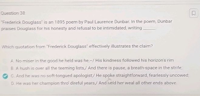 Question 38: "Frederick Douglass" is an 1895
