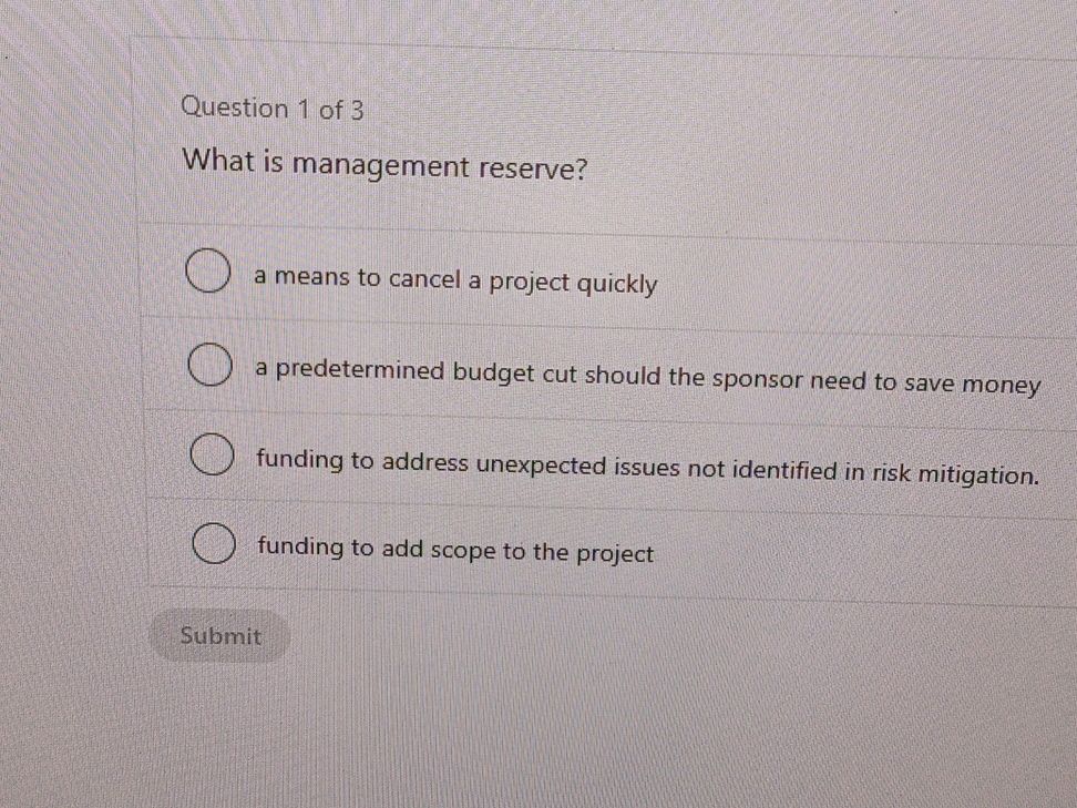 What is management reserve? a means to | StudyX