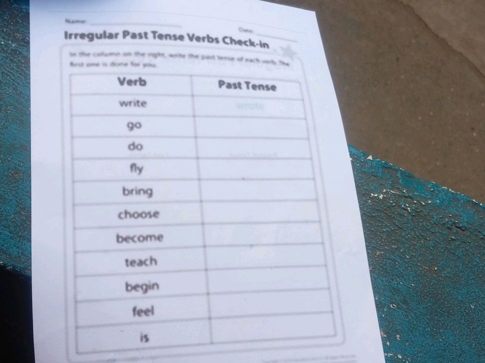 Irregular Past Tense Verbs Check-in | Verb | StudyX