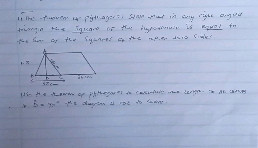 Use the theorem of pythagoras to calculate | StudyX