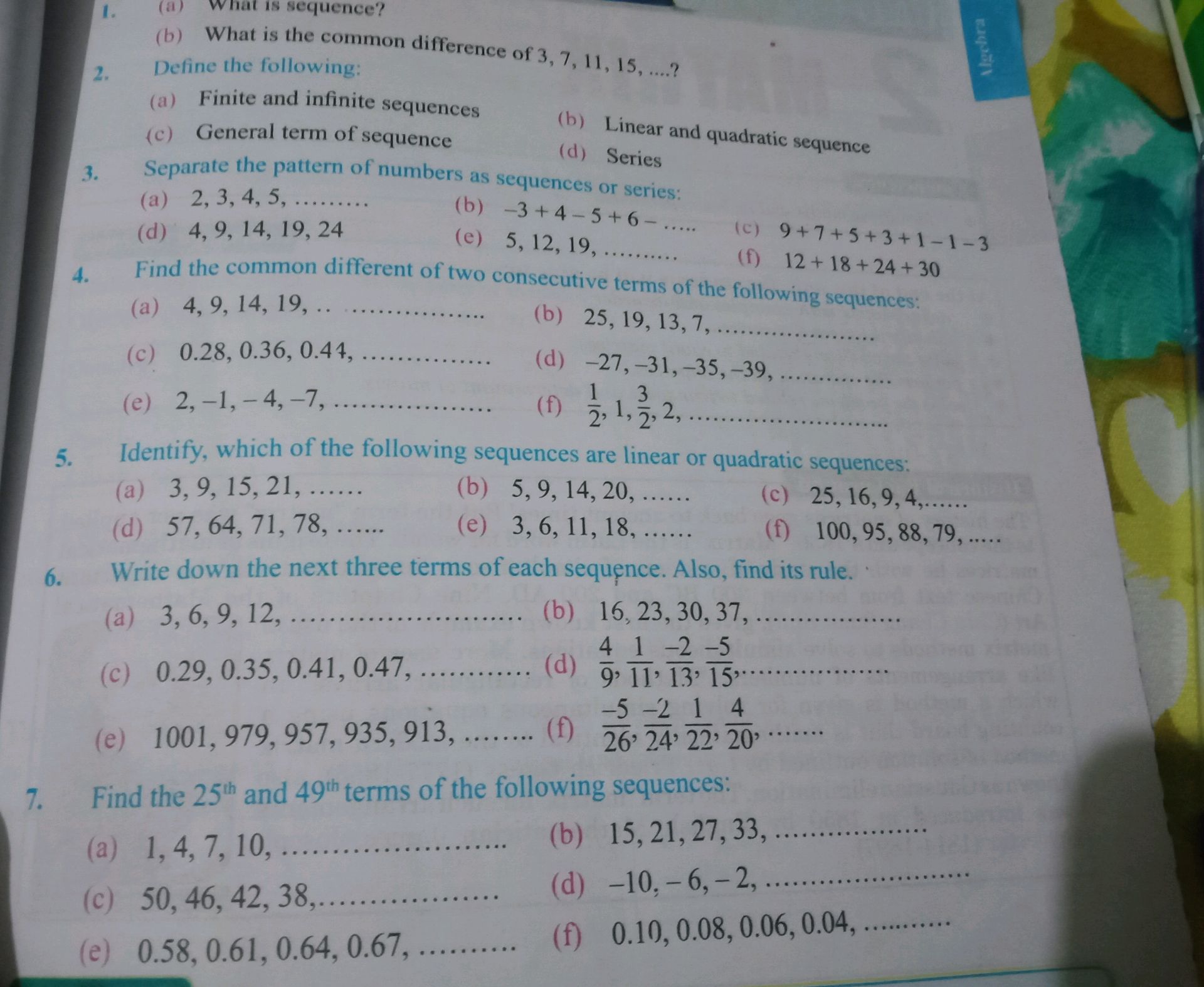 1. What is sequence? (b) What is the common | StudyX