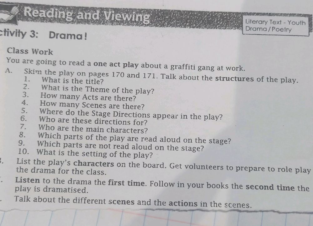 Reading and Viewing Activity 3: Drama! Class | StudyX