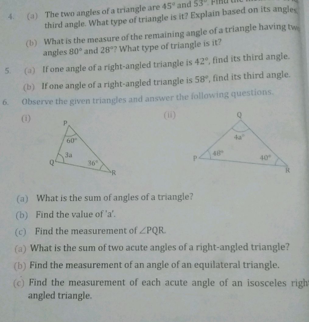 4. (a) The two angles of a triangle are 45° | StudyX