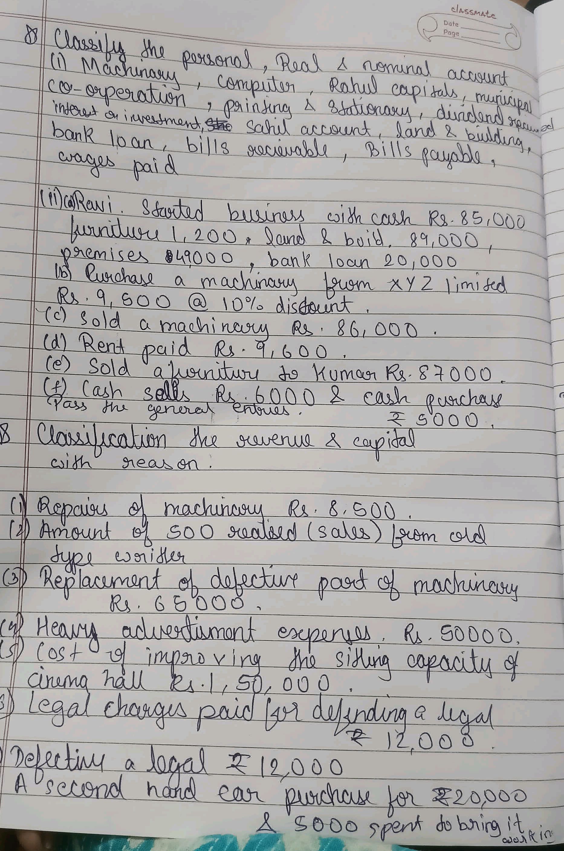 8. Classify the personal, Real nominal | StudyX