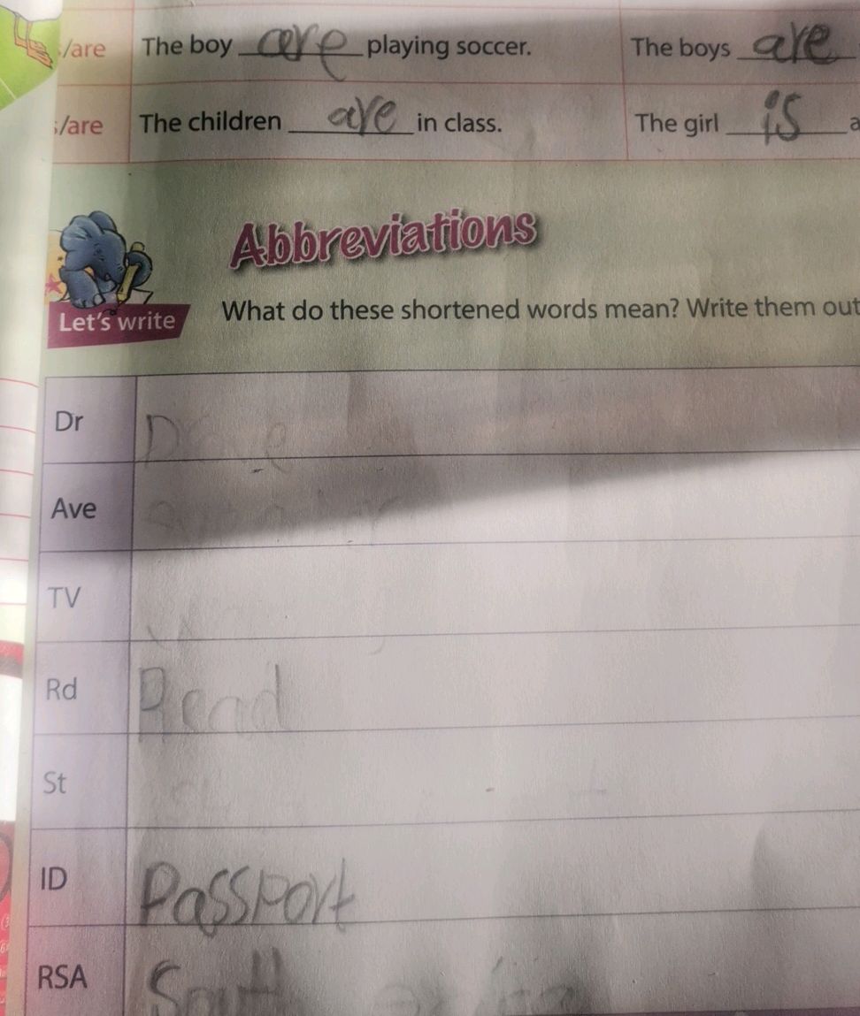 What do these shortened words mean? Write