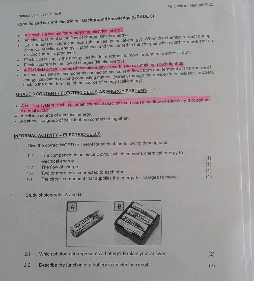 Natural Sciences Grade 9 Circuits and | StudyX