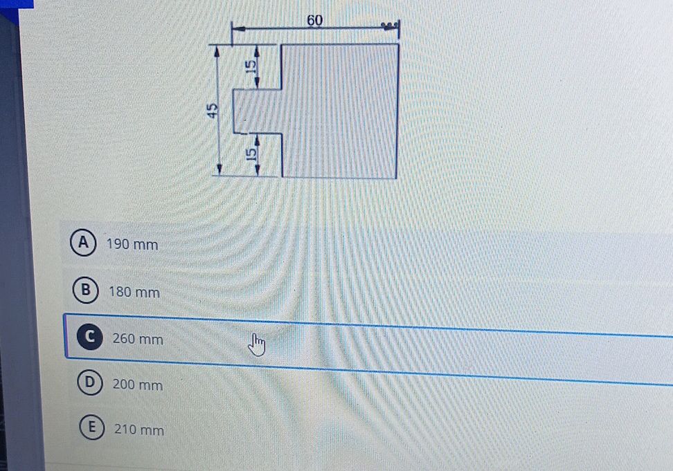 A) 190 mm B) 180 mm C) 260 mm D) 200 mm E)