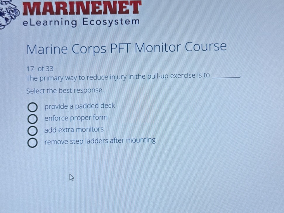 Marine Corps PFT Monitor Course 17 of 33 | StudyX