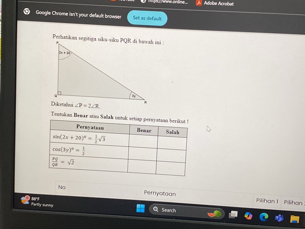 Perhatikan segitiga siku-siku PQR di bawah | StudyX
