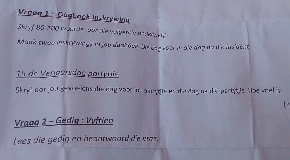 Vraag 1 – Dagboek Inskrywing Skryf 80-100 | StudyX