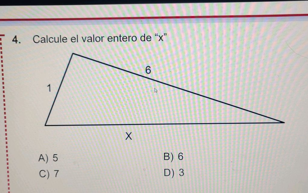 4. Calcule el valor entero de "x" 1 6 X A) | StudyX