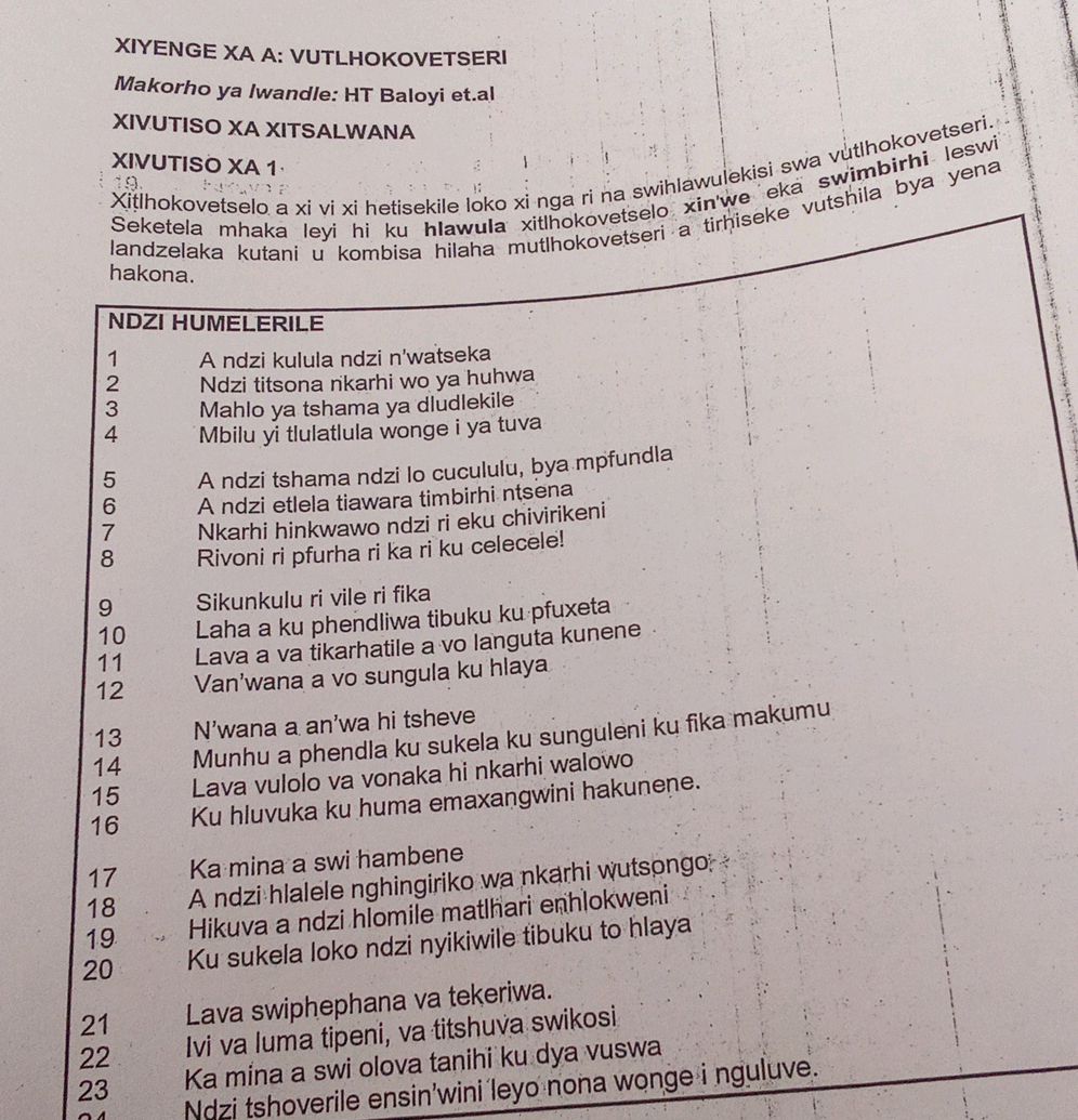XIYENGE XA A: VUTLHOKOVETSERI Makorho ya | StudyX