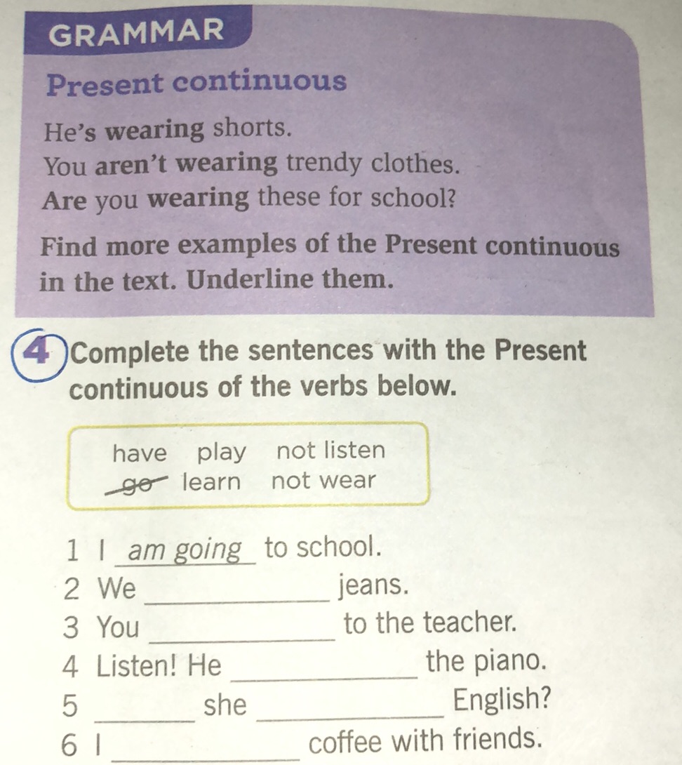 GRAMMAR Present continuous He's wearing | StudyX