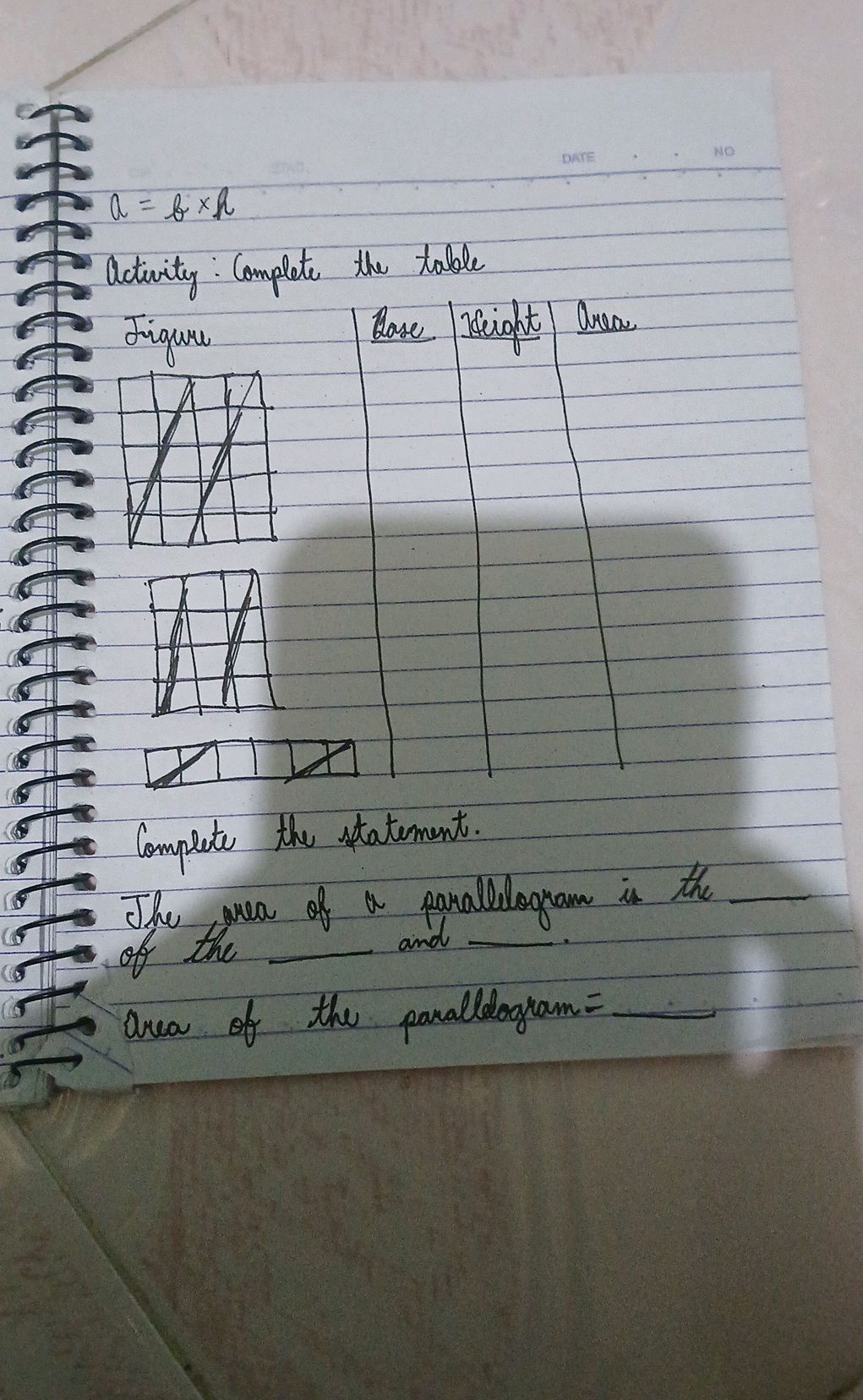 a = b x h Activity: Complete the table | | StudyX