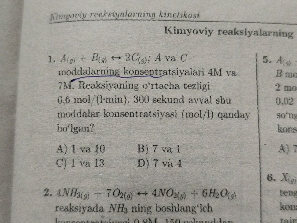 1. $A(g) + B(g) 2C(g)$; A va C | StudyX