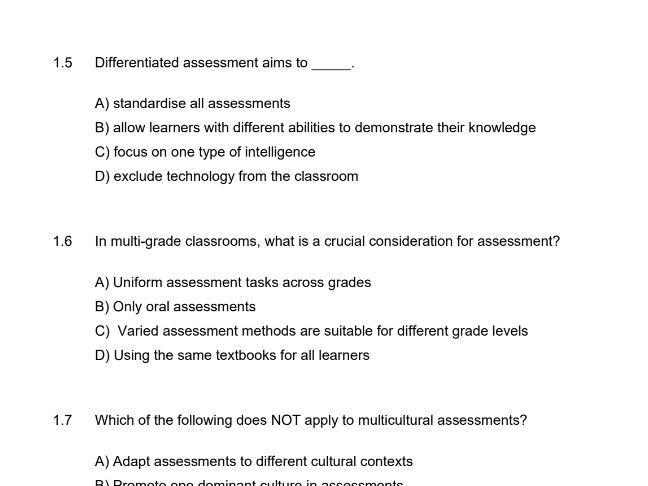 1.5 Differentiated assessment aims to $$ . | StudyX