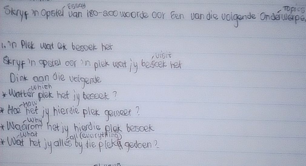 Skryf in Opstel van 180-200 woorde oor Een | StudyX