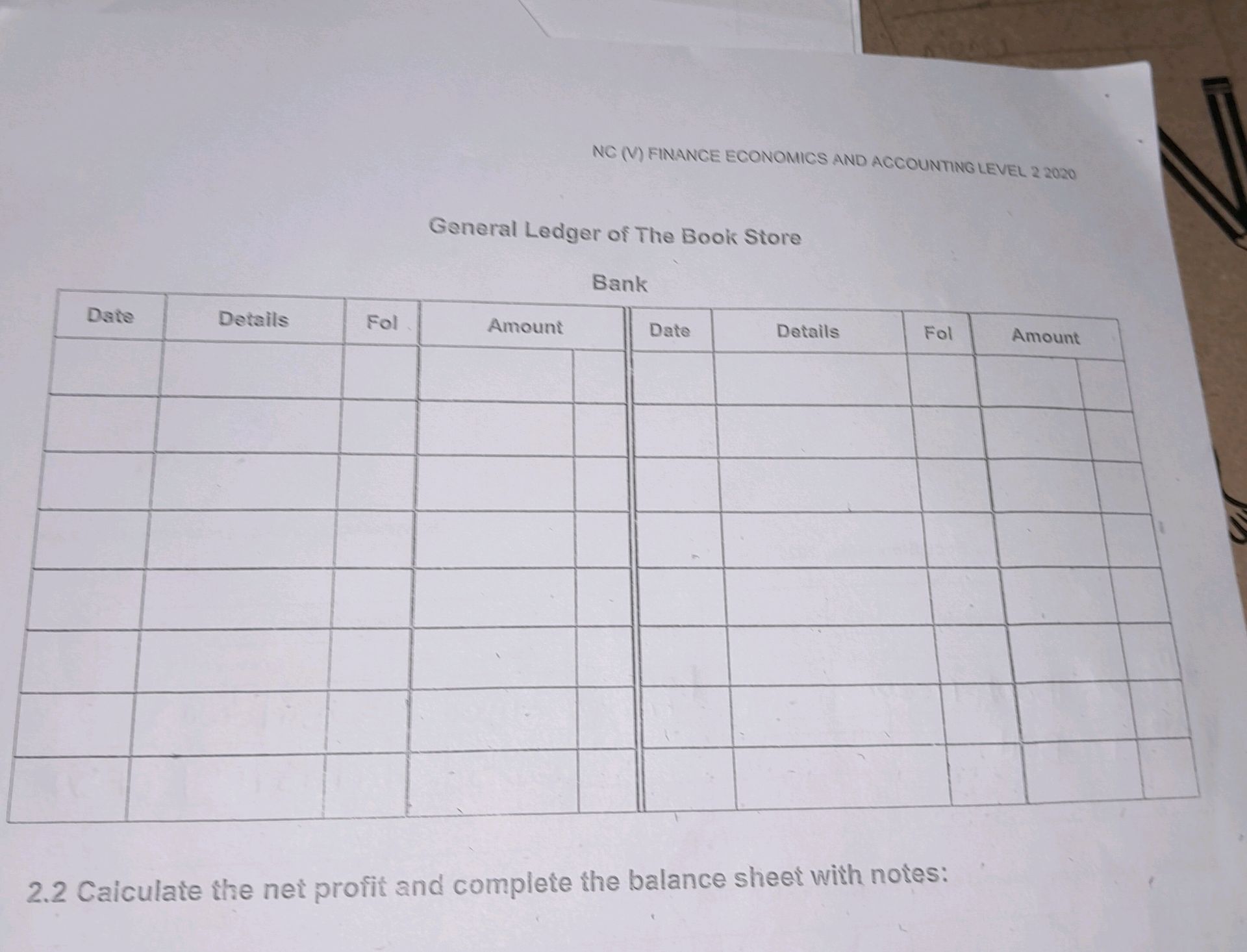 General Ledger of The Book Store Bank | Date