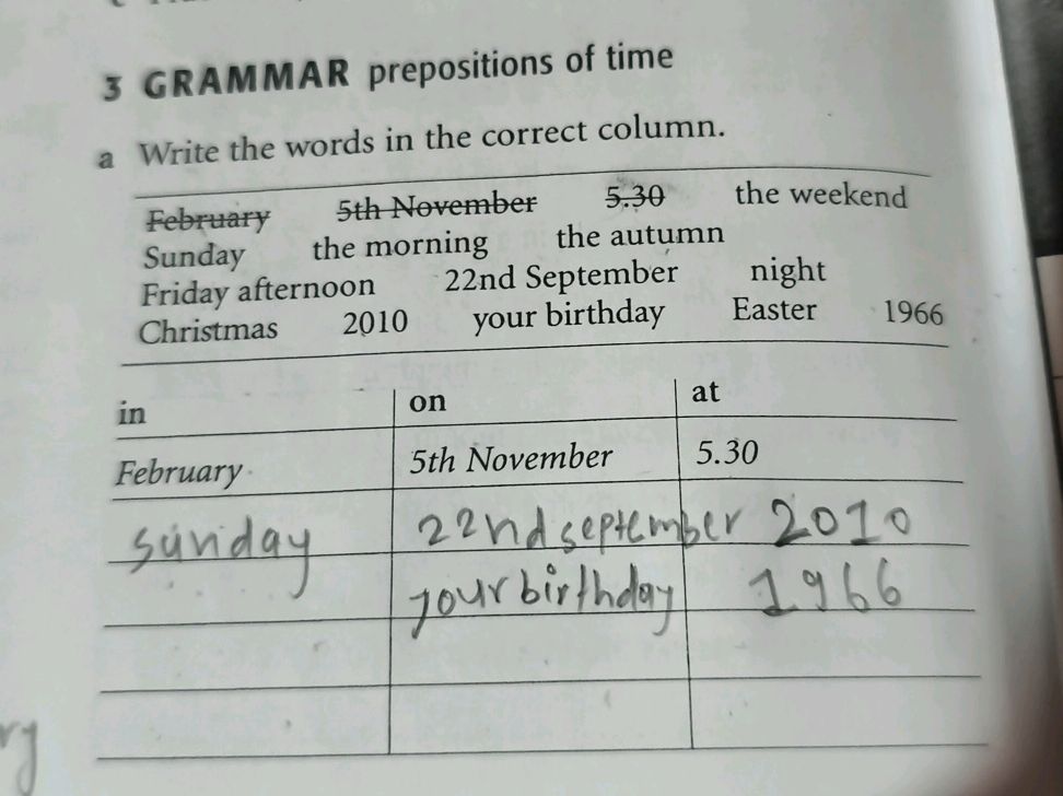 3 GRAMMAR prepositions of time a Write the | StudyX
