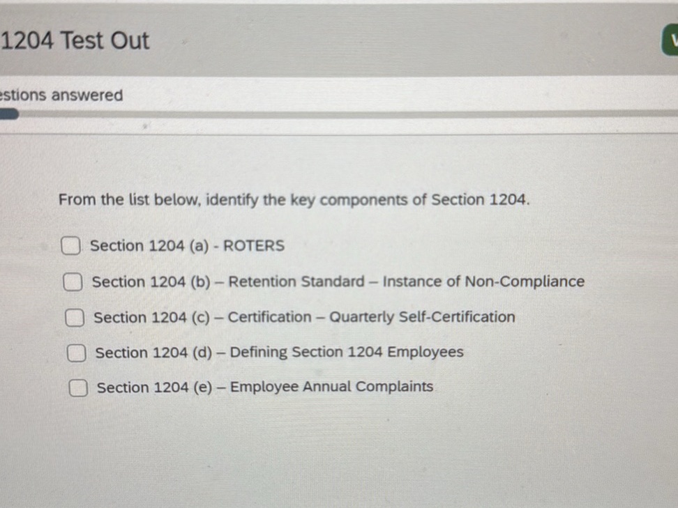 1204 Test Out stions answered From the list | StudyX