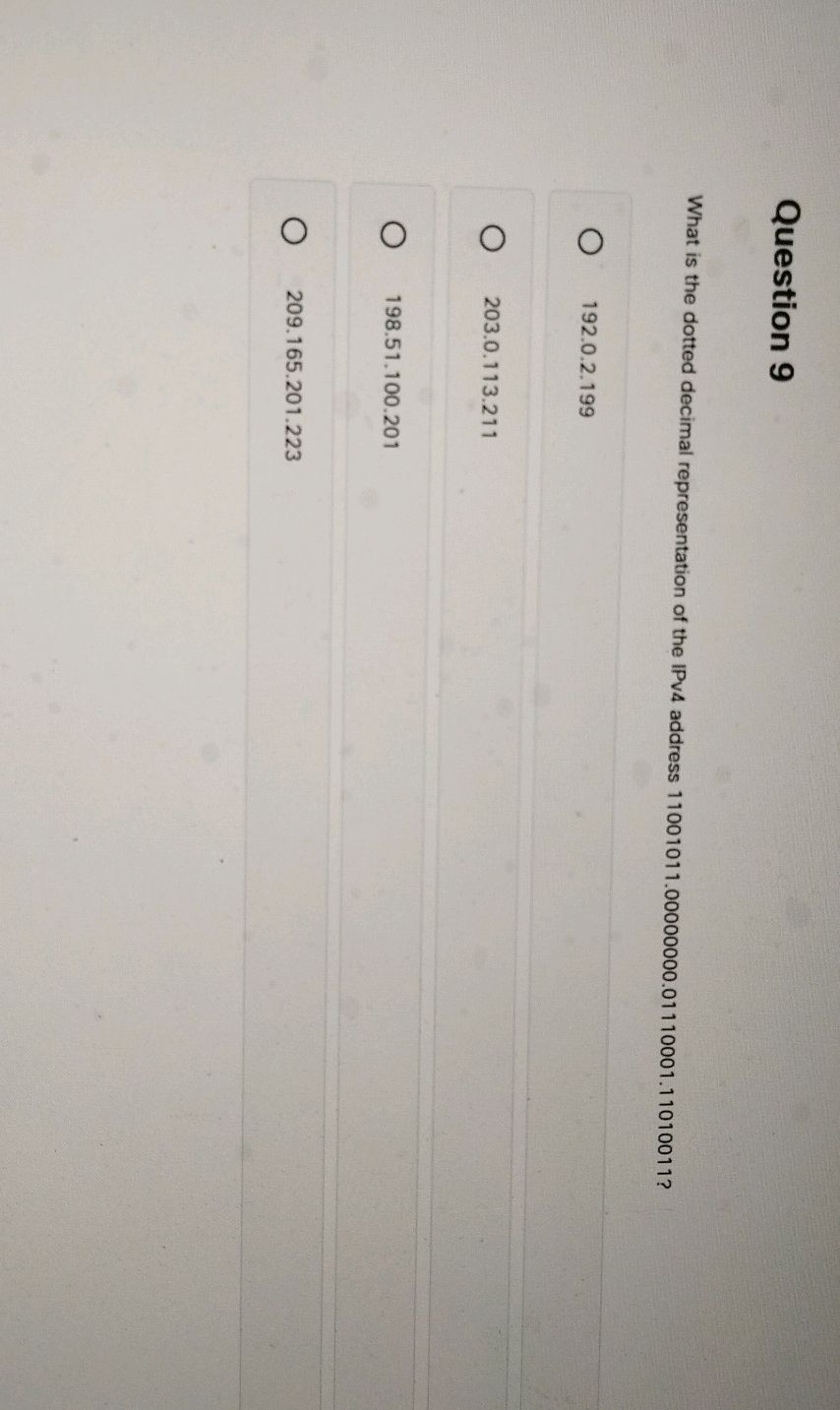 Question 9 What is the dotted decimal