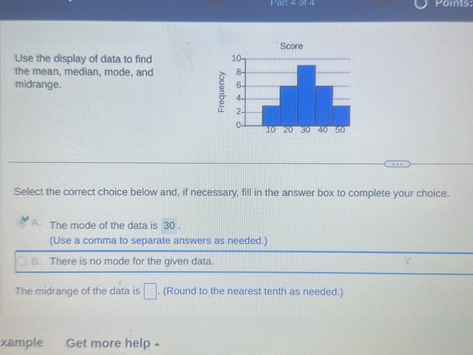 Use the display of data to find the mean, | StudyX