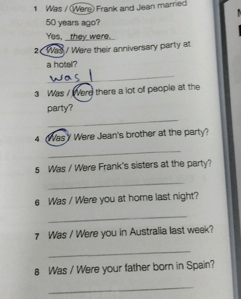 1 Was / **Were** Frank and Jean married 50 | StudyX