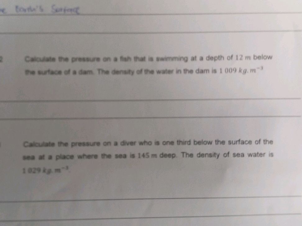 Calculate the pressure on a fish that is