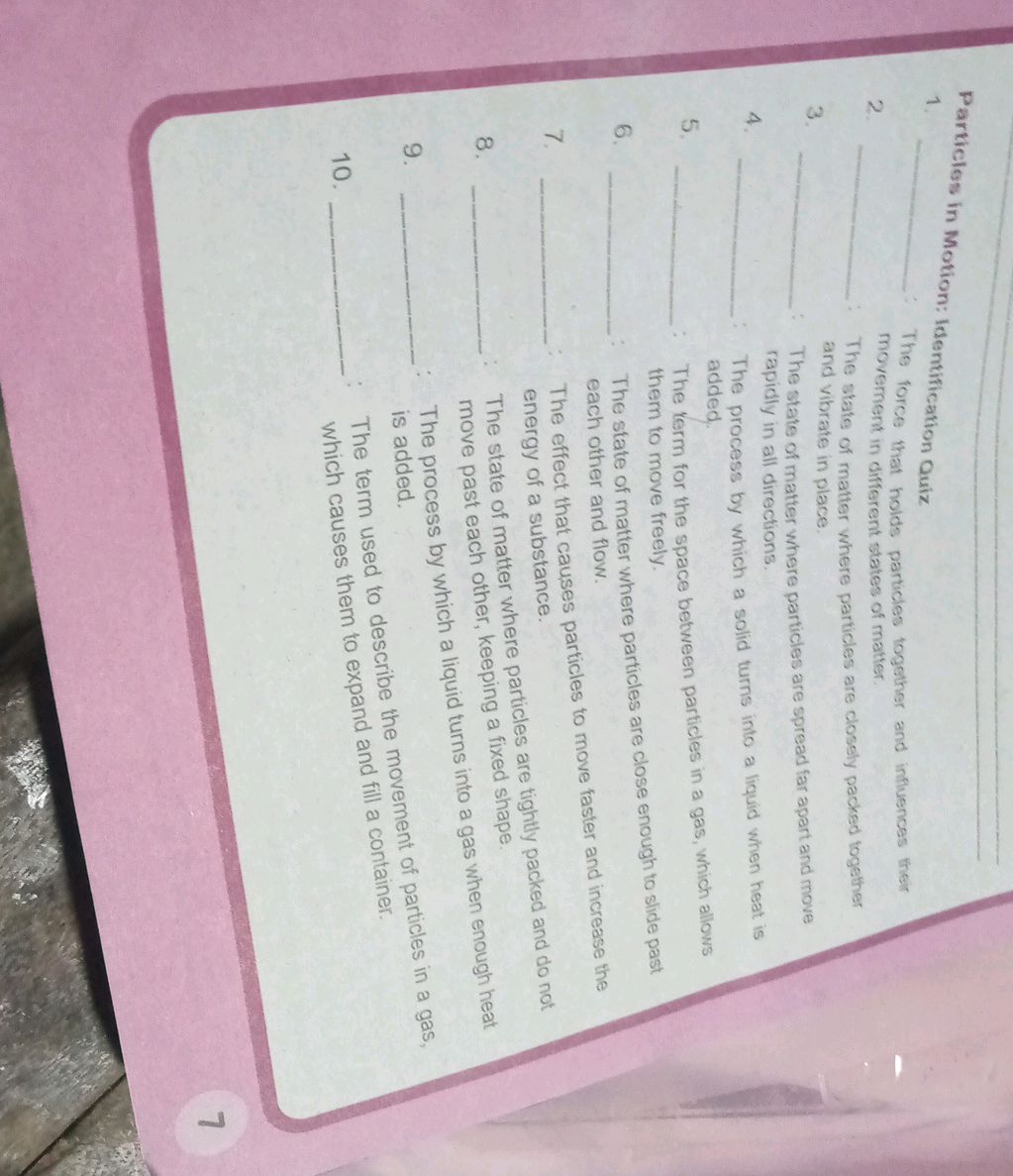 Particles in Motion: Identification Quiz 1. | StudyX