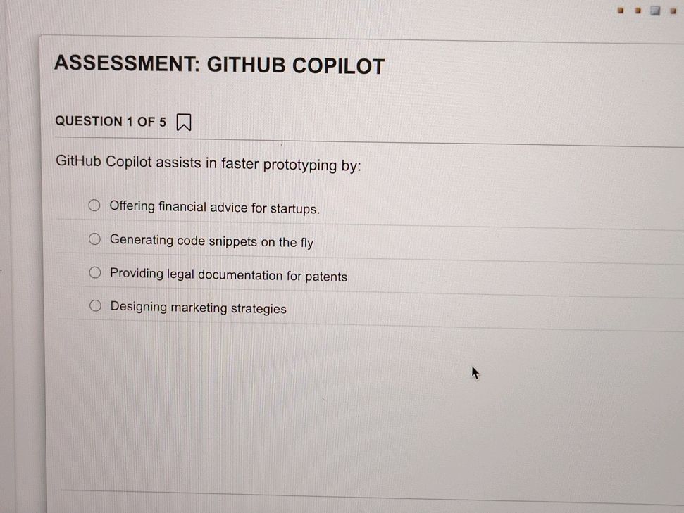 ASSESSMENT: GITHUB COPILOT QUESTION 1 OF 5 | StudyX