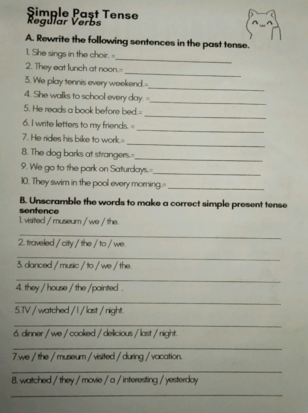 Simple Past Tense Regular Verbs A. Rewrite | StudyX