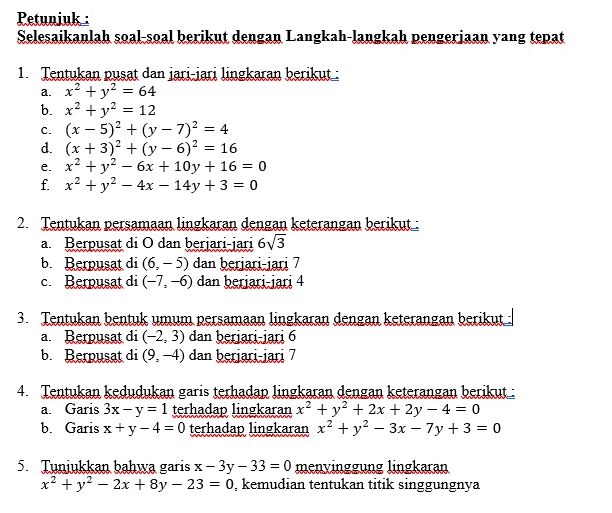 Tentukan pusat dan jari-jari lingkaran