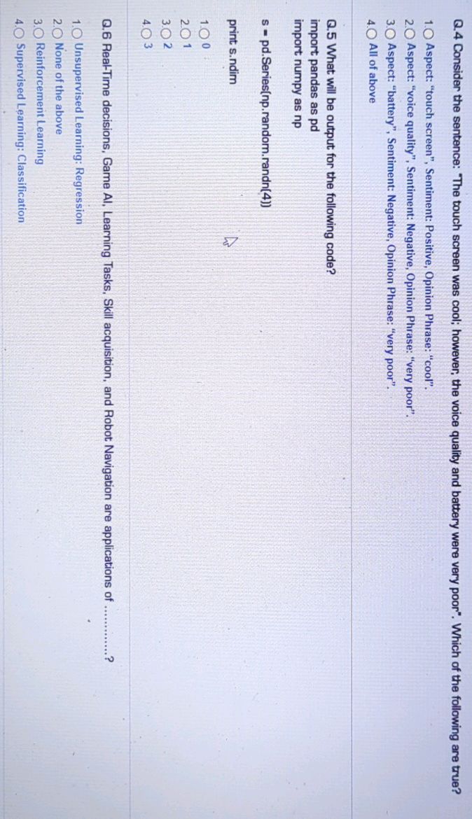 Q.4 Consider the sentence: "The touch screen | StudyX