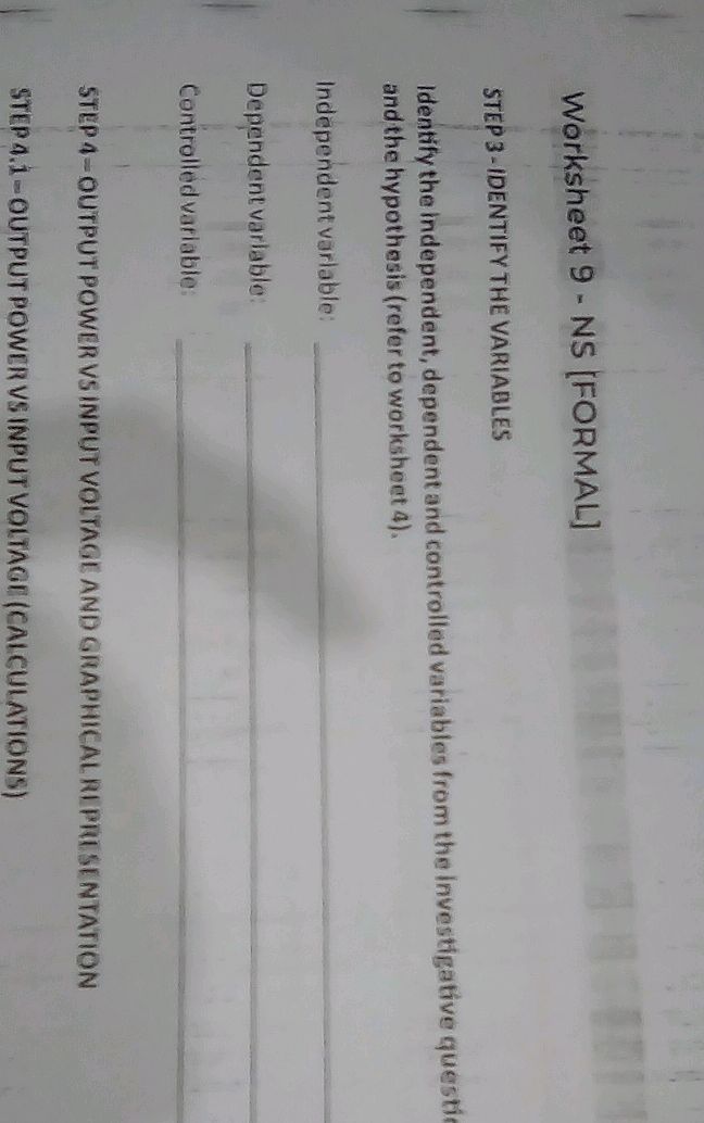 Worksheet 9 - NS [FORMAL] STEP 3 - IDENTIFY | StudyX