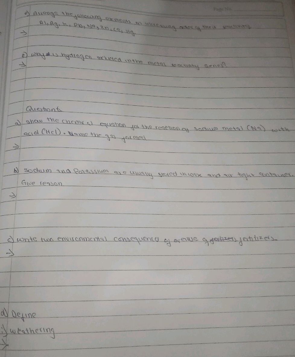 a) Arrange the following elements in | StudyX