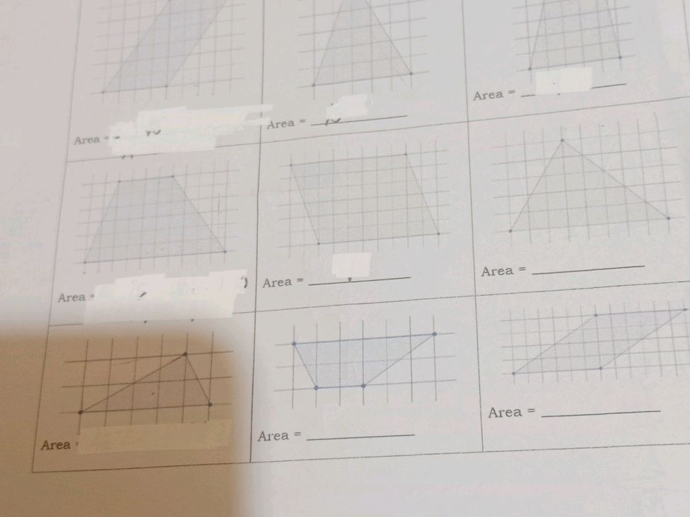 Calculate the area of each shape. The shapes