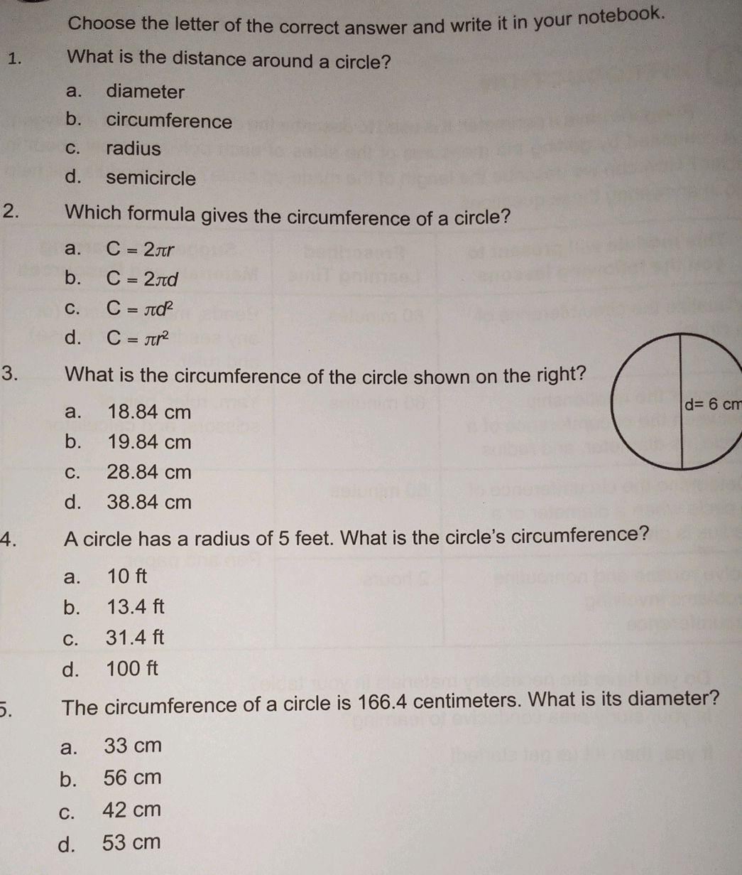 What is the distance around a circle? a.