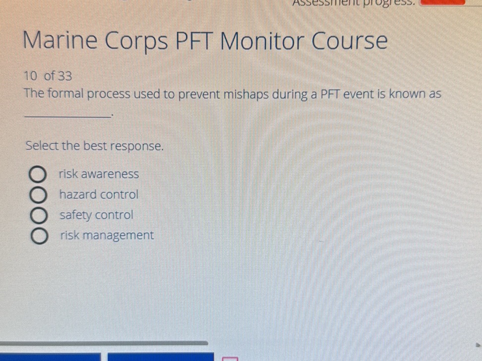 Marine Corps PFT Monitor Course 10 of 33 The | StudyX