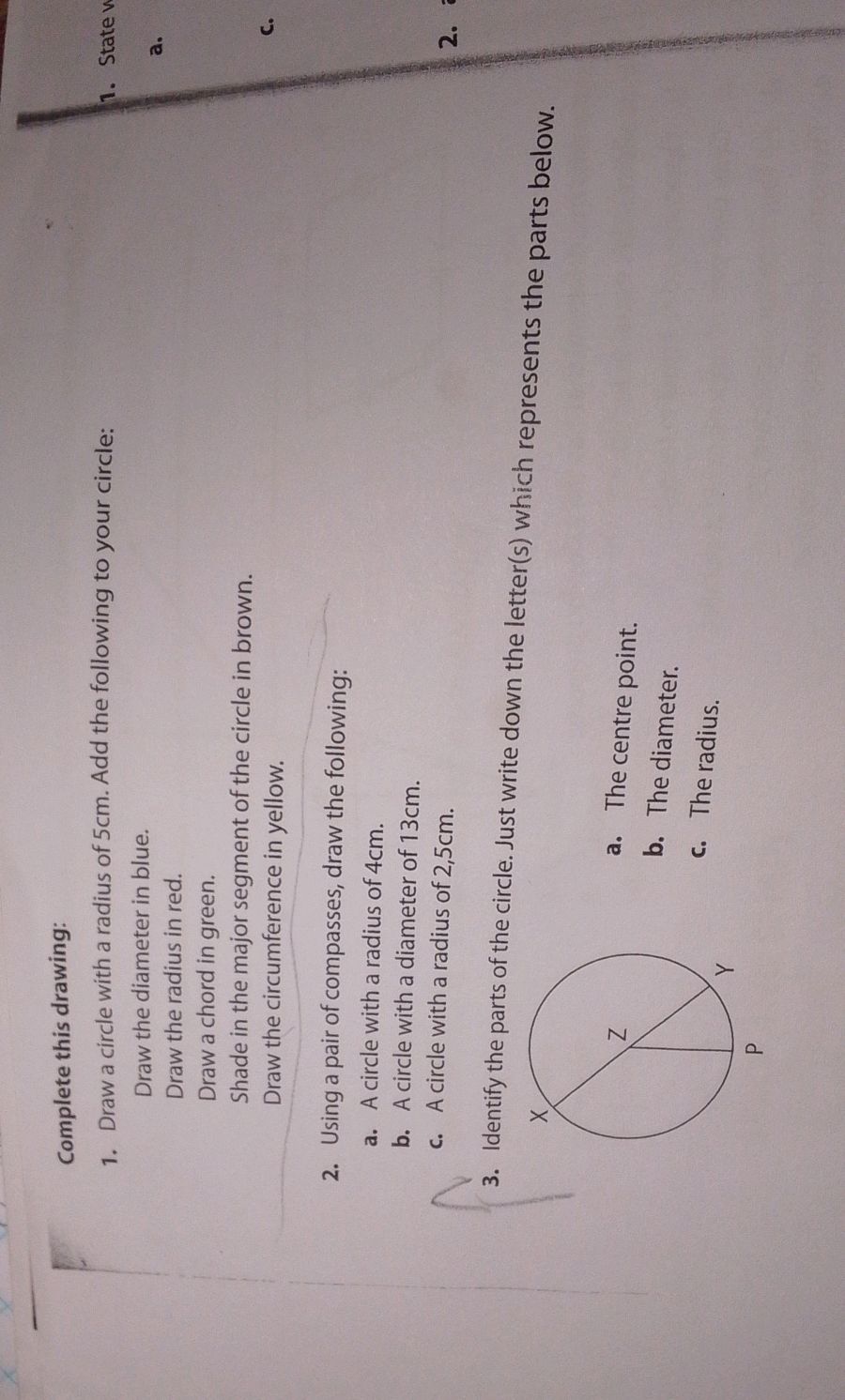 Draw a circle with a radius of 5cm. Add the
