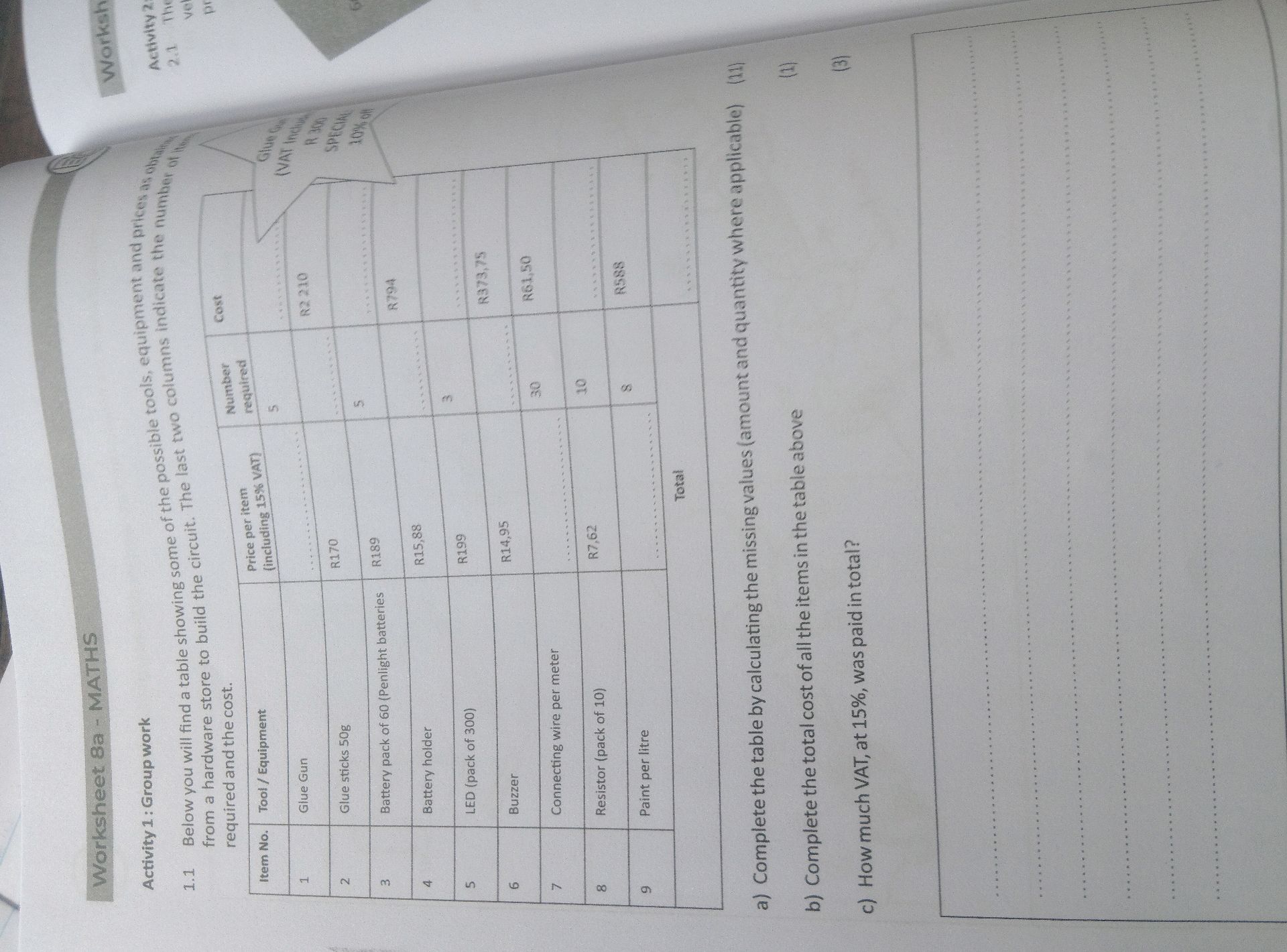 Worksheet 8a - MATHS Worksh Activity 1 : | StudyX