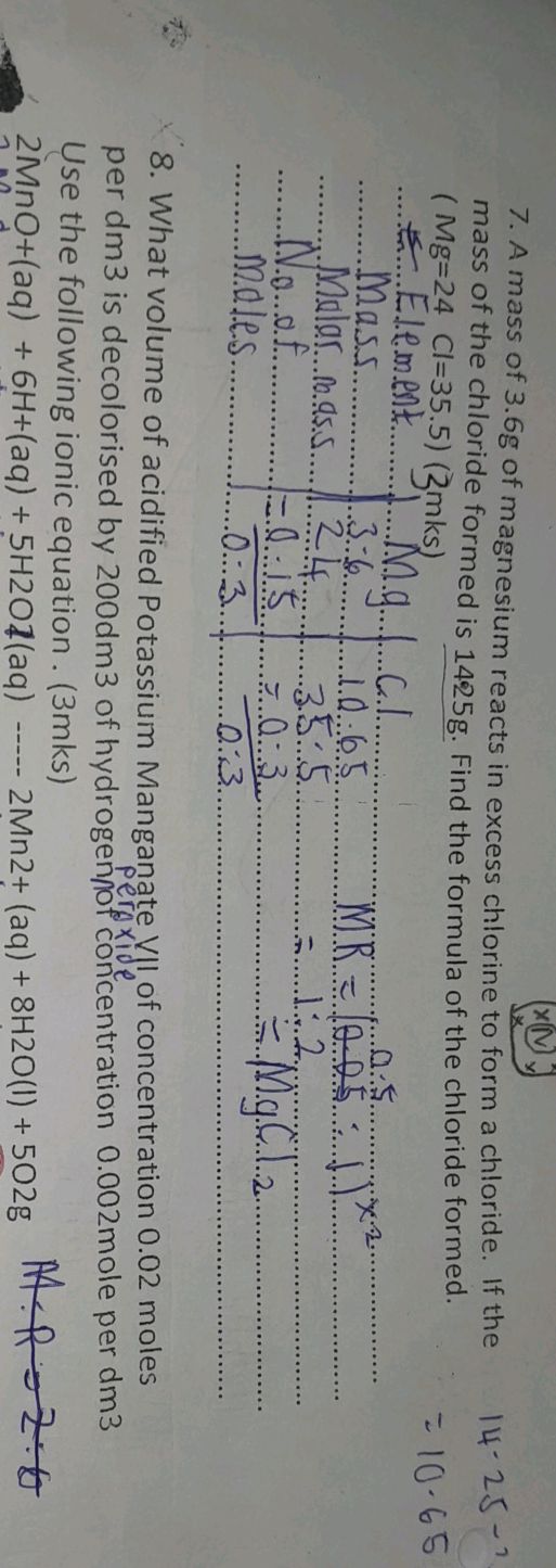 7. A mass of 3.6g of magnesium reacts in | StudyX
