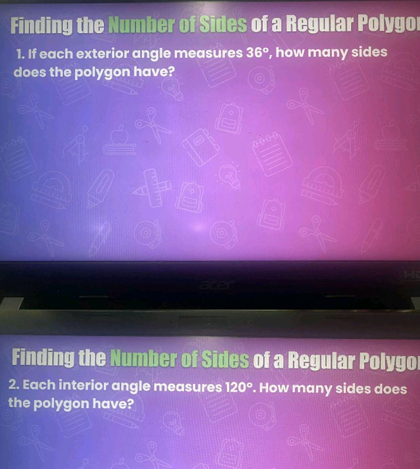 1. If each exterior angle measures 36°, how | StudyX