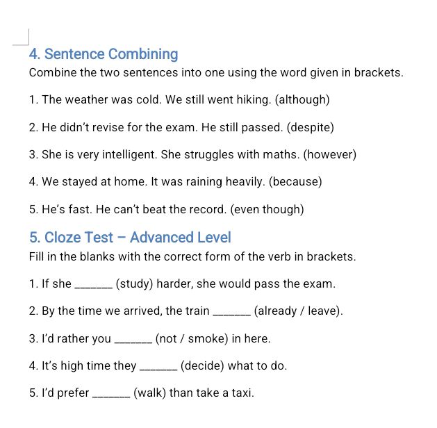 4. Sentence Combining Combine the two | StudyX