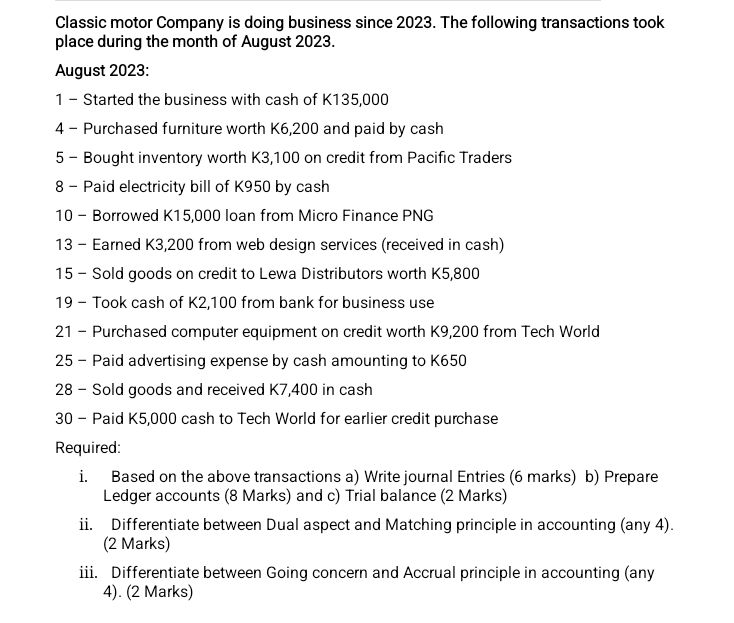 Classic motor Company is doing business | StudyX