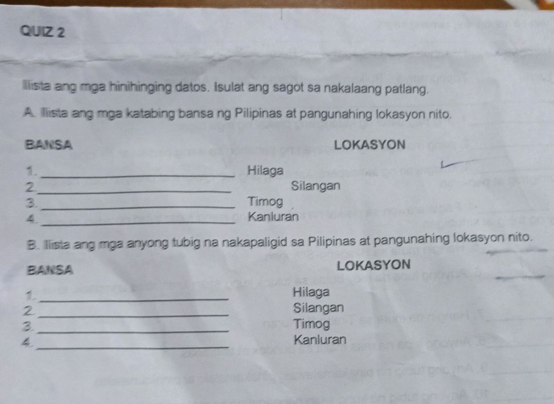 QUIZ 2 Illista ang mga hinihinging datos. | StudyX