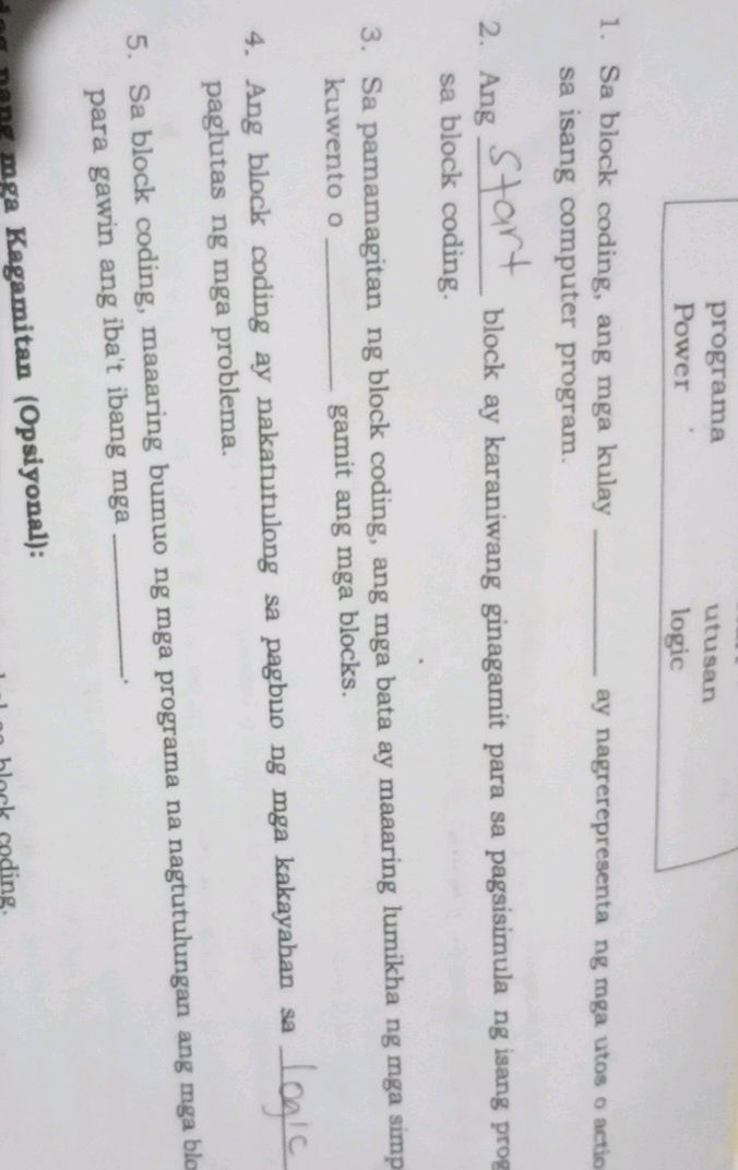 1. Sa block coding, ang mga kulay ay | StudyX