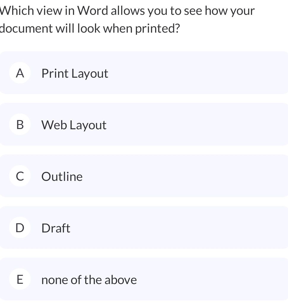 Which view in Word allows you to see how | StudyX