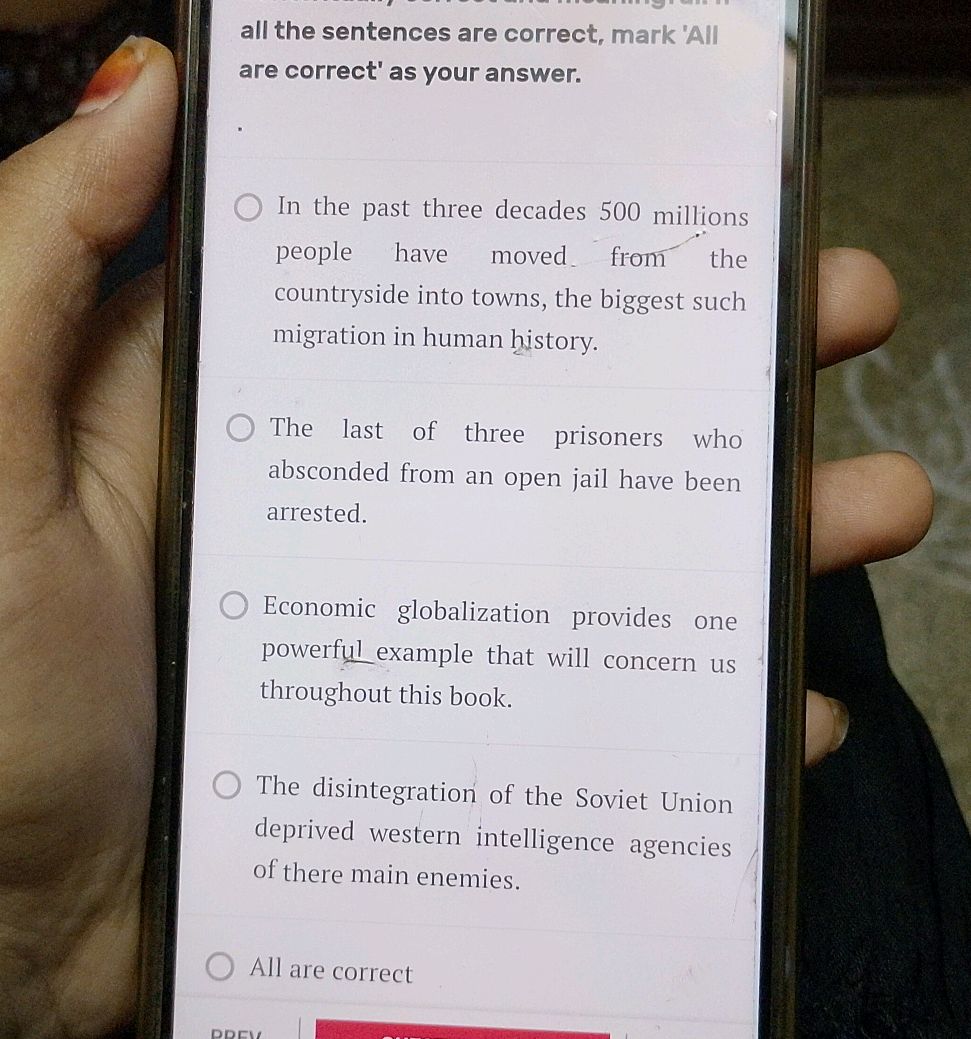 If all the sentences are correct, mark 'All