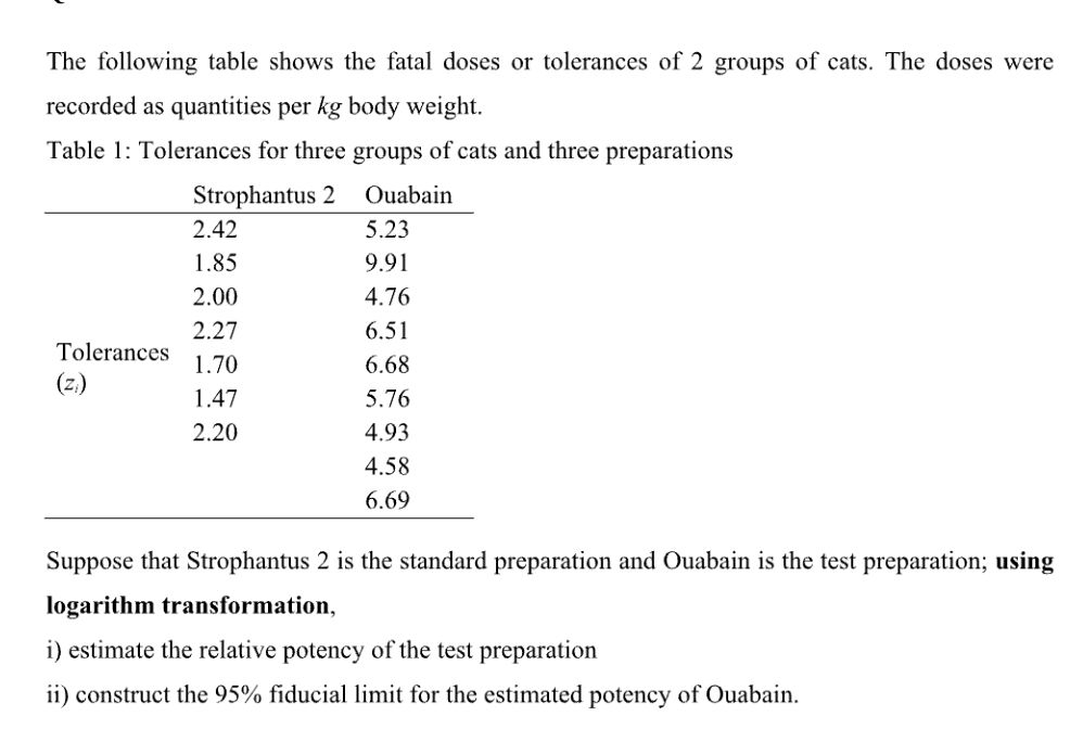 The following table shows the fatal doses or | StudyX