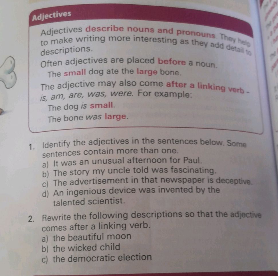 Adjectives Adjectives describe nouns and | StudyX
